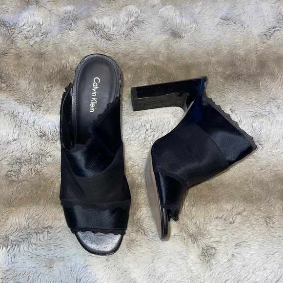 Calvin Klein | Shoes | Ck Black Mule Heels | Poshmark